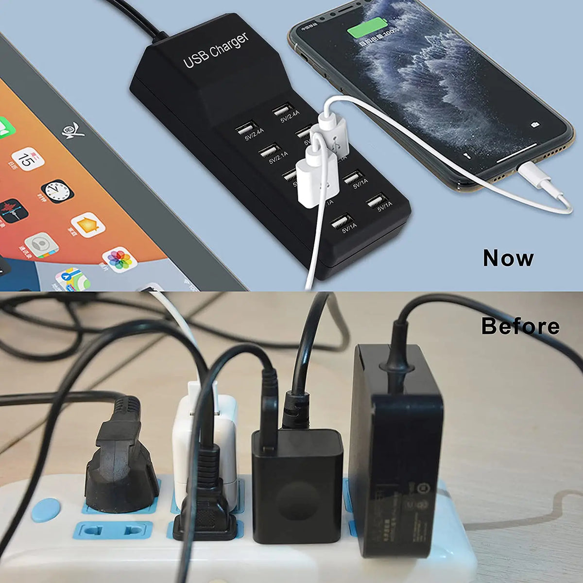 50W 10-Port USB Multi-Charger Station – BlackOwl